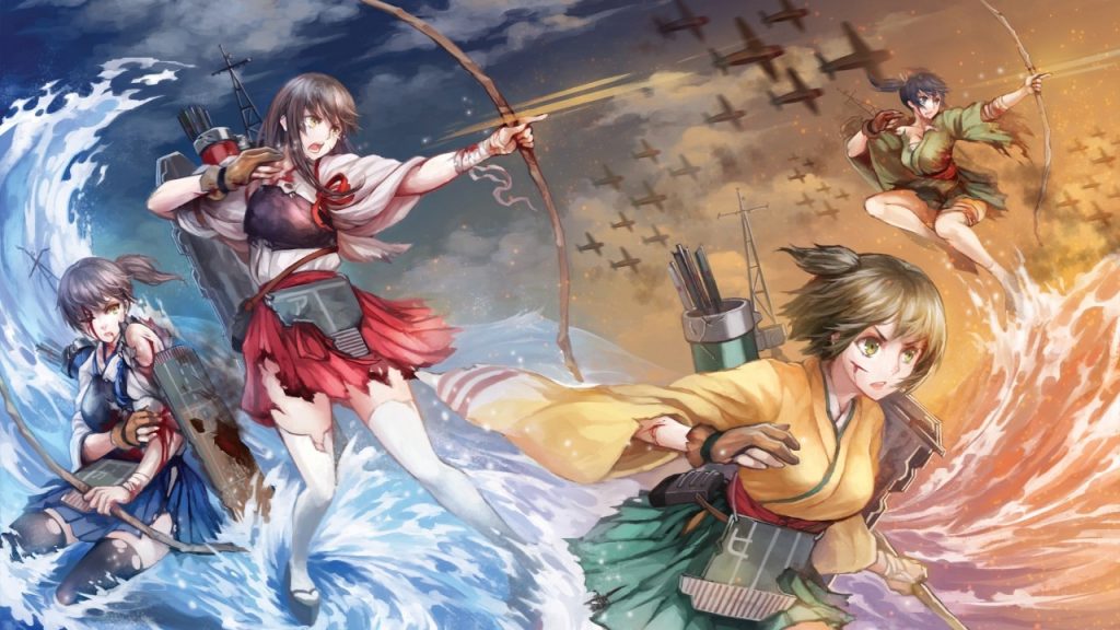 kaga-souryuu-akagi-kancolle-wave-bows-aircrafts-kantai-collection ...